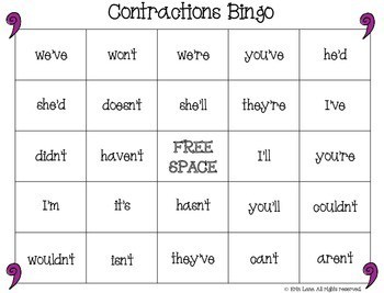 Contractions Bingo!