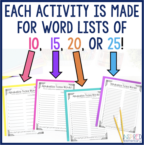 SPELLING ACTIVITIES - NO PREP - For ALL Word Lists (10, 15, 20 & 25 ...