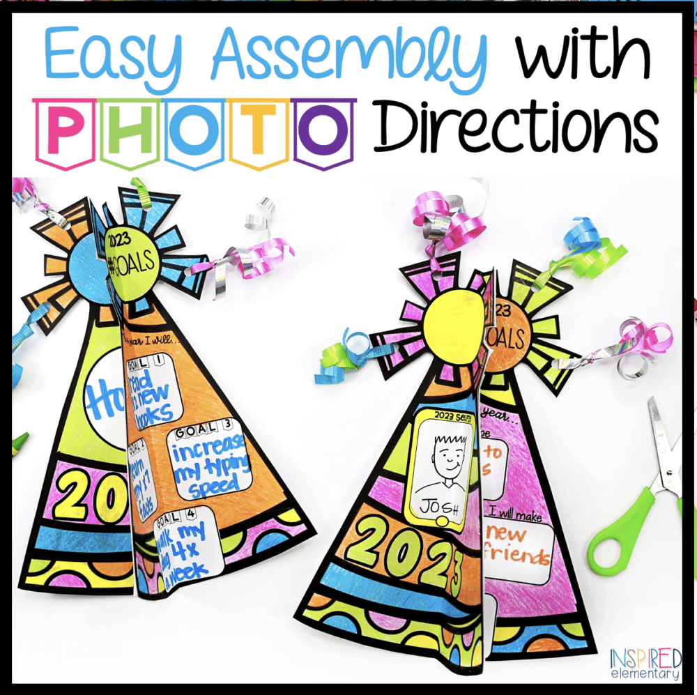 New Years 2023 Goals Hats 3D Writing Activity · Inspired Elementary