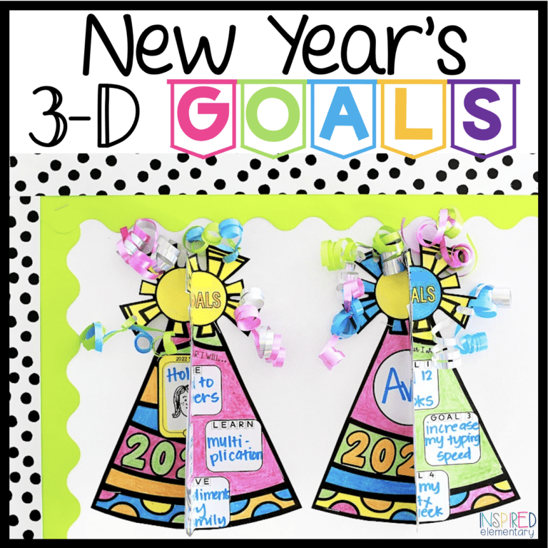 New Years 2025 Goals Hats 3D Writing Activity · Inspired Elementary