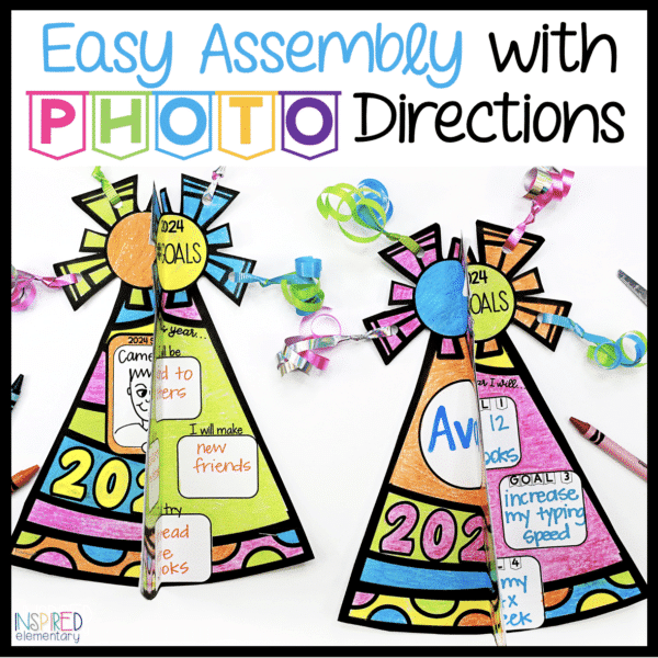 New Years 2025 Goals Hats 3D Writing Activity · Inspired Elementary