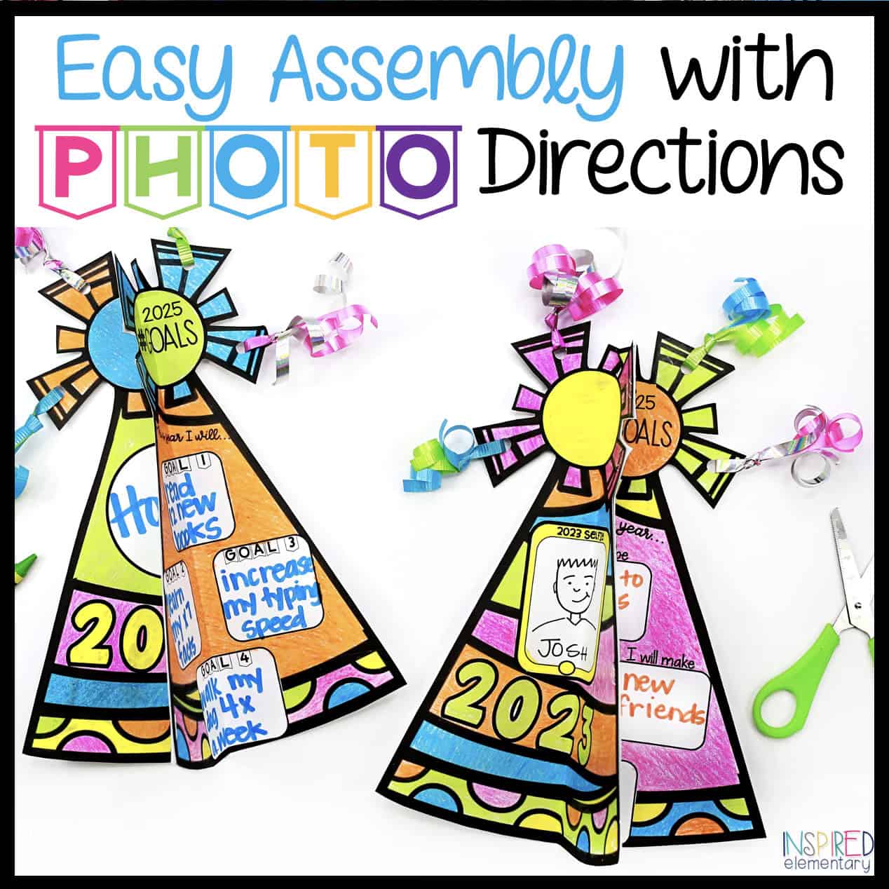 New Years 2025 Goals Hats 3D Writing Activity · Inspired Elementary