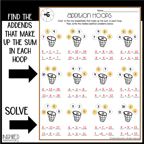 Addition Math Facts | Addition Hoops · Inspired Elementary