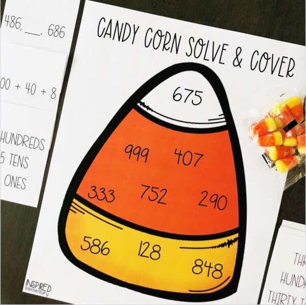 Candy Corn Place Value Solve & Cover Freebie! · Inspired Elementary