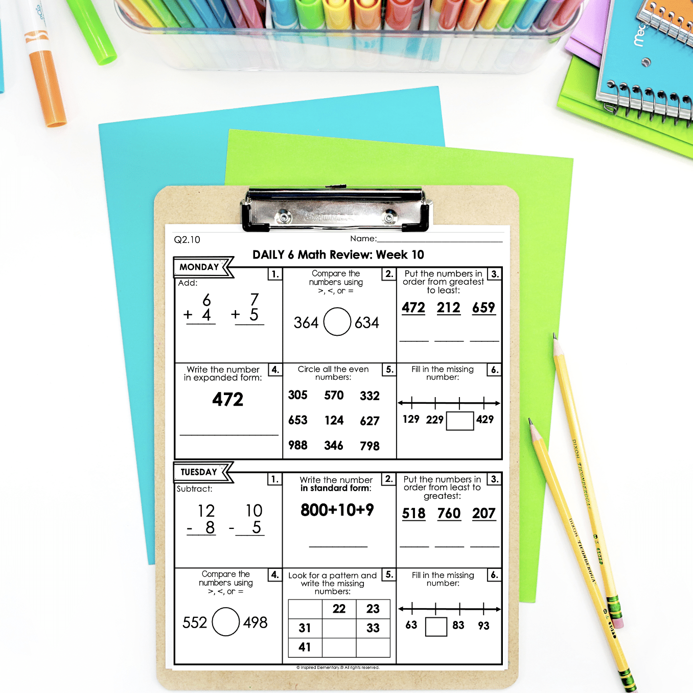 2nd Grade Spiral Math Review · Inspired Elementary