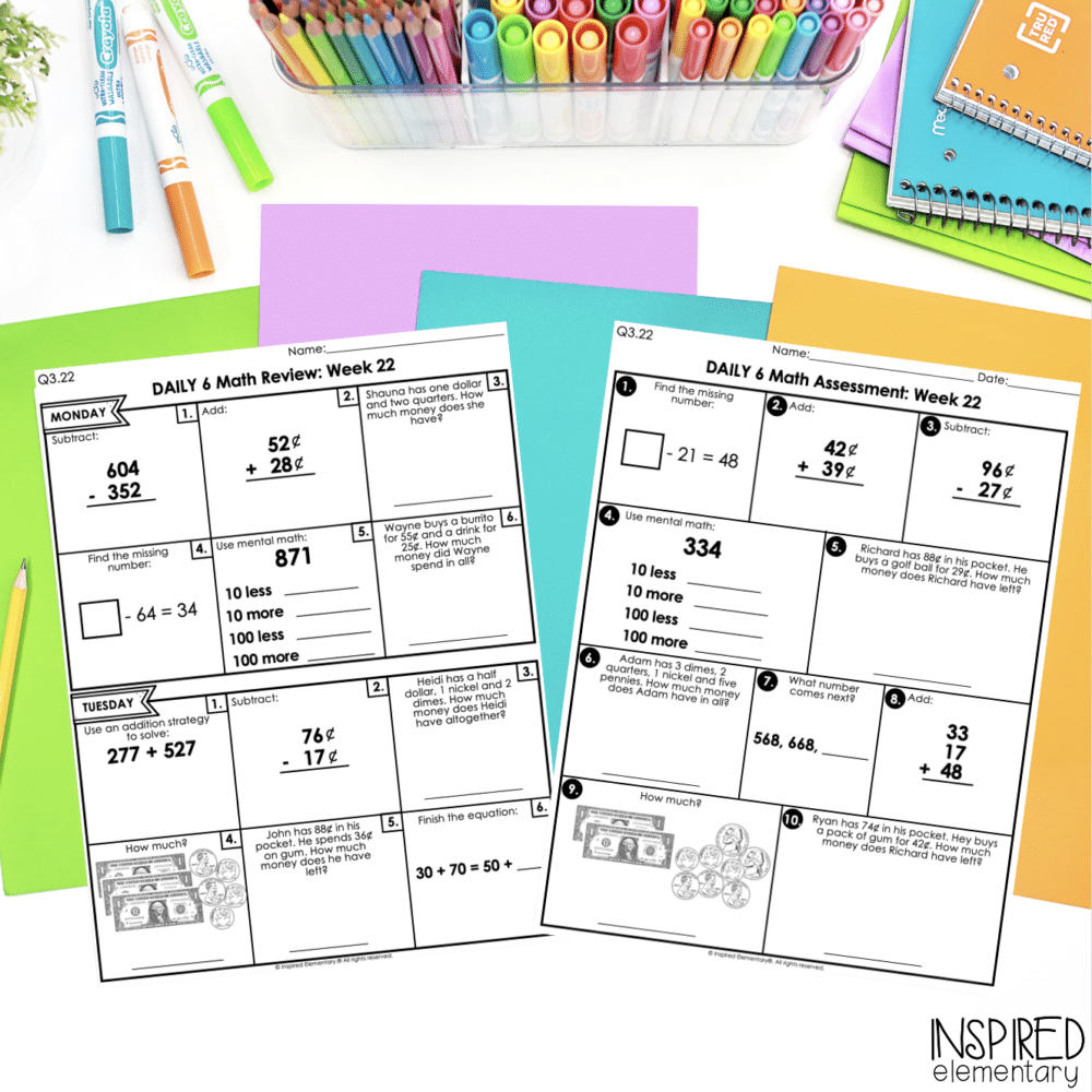 2nd Grade Spiral Math Review DAILY 6 Morning Work Math Warm Up ...
