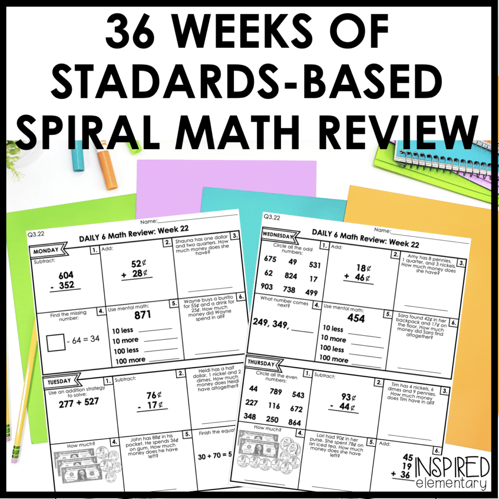 2nd Grade Spiral Math Review DAILY 6 Morning Work Math Warm Up ...